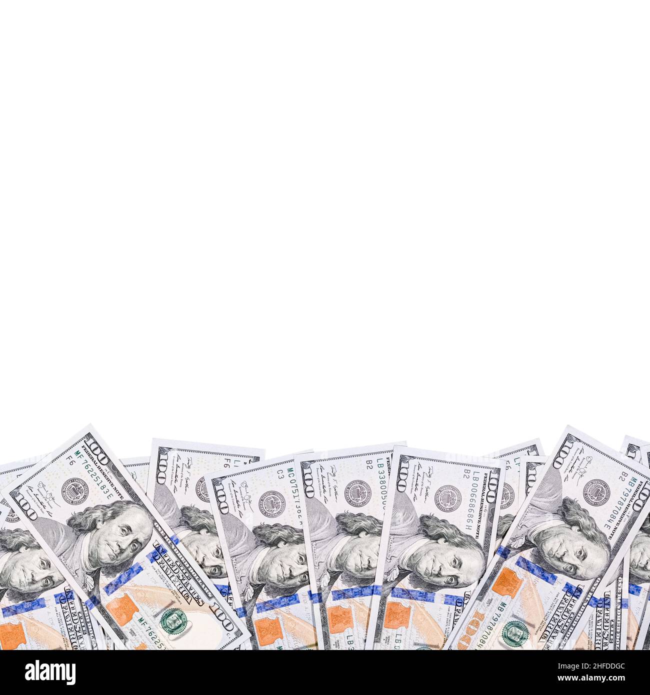 100 dollar bills wiggle on white background. Banner about money with ...