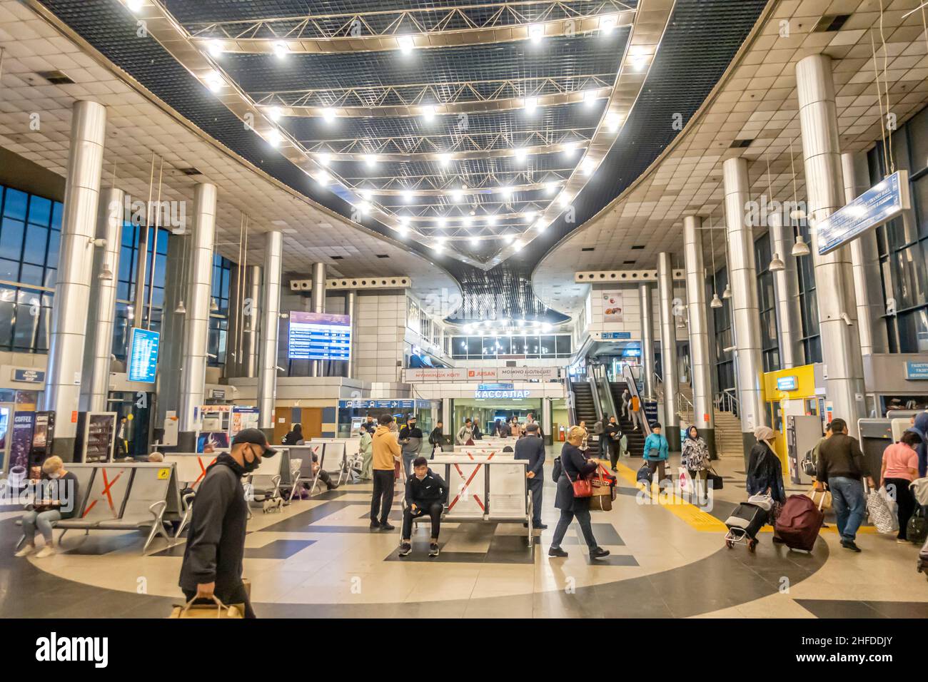 Interior of central Railway station of Almaty, Kazakhstan, Central Asia ...