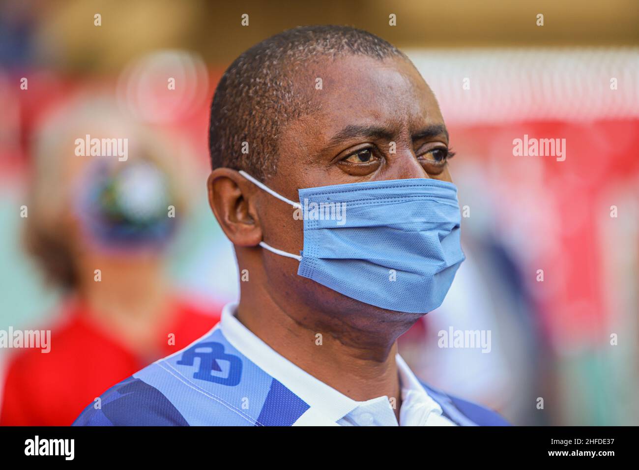 MAZATLAN, MEXICO - FEBRUARY 02: Dominican fans face, , wear a face mask ...