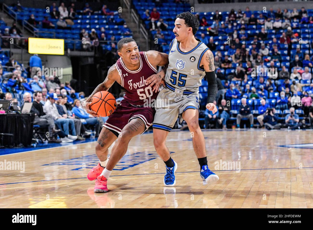 January 15, 2022: Fordham Rams guard Ahmad Harrison (50) and Saint ...