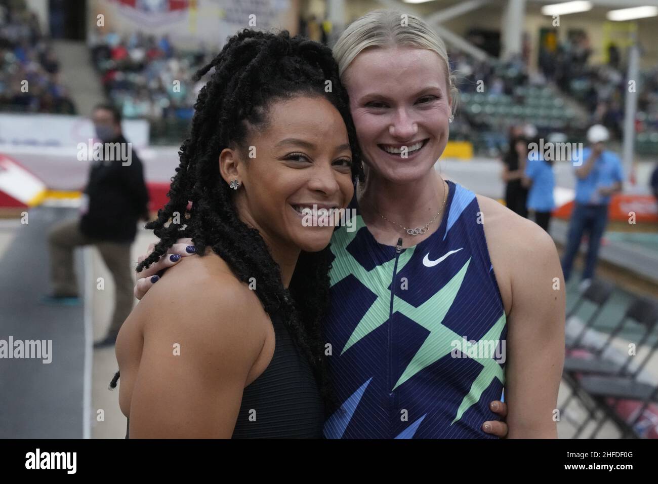 Kristen Brown (left) and Katie Nageotte pose during the UCS Spirit ...