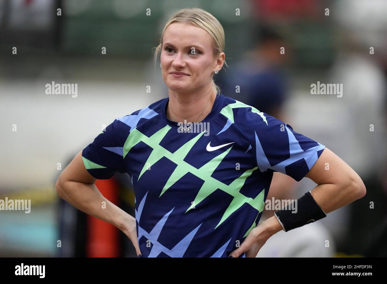 Katie Nageotte reacts during the elite women's competition during the ...