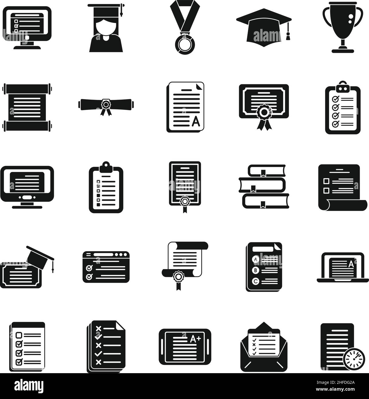 Final exam icons set simple vector. Student college. Final pass Stock ...