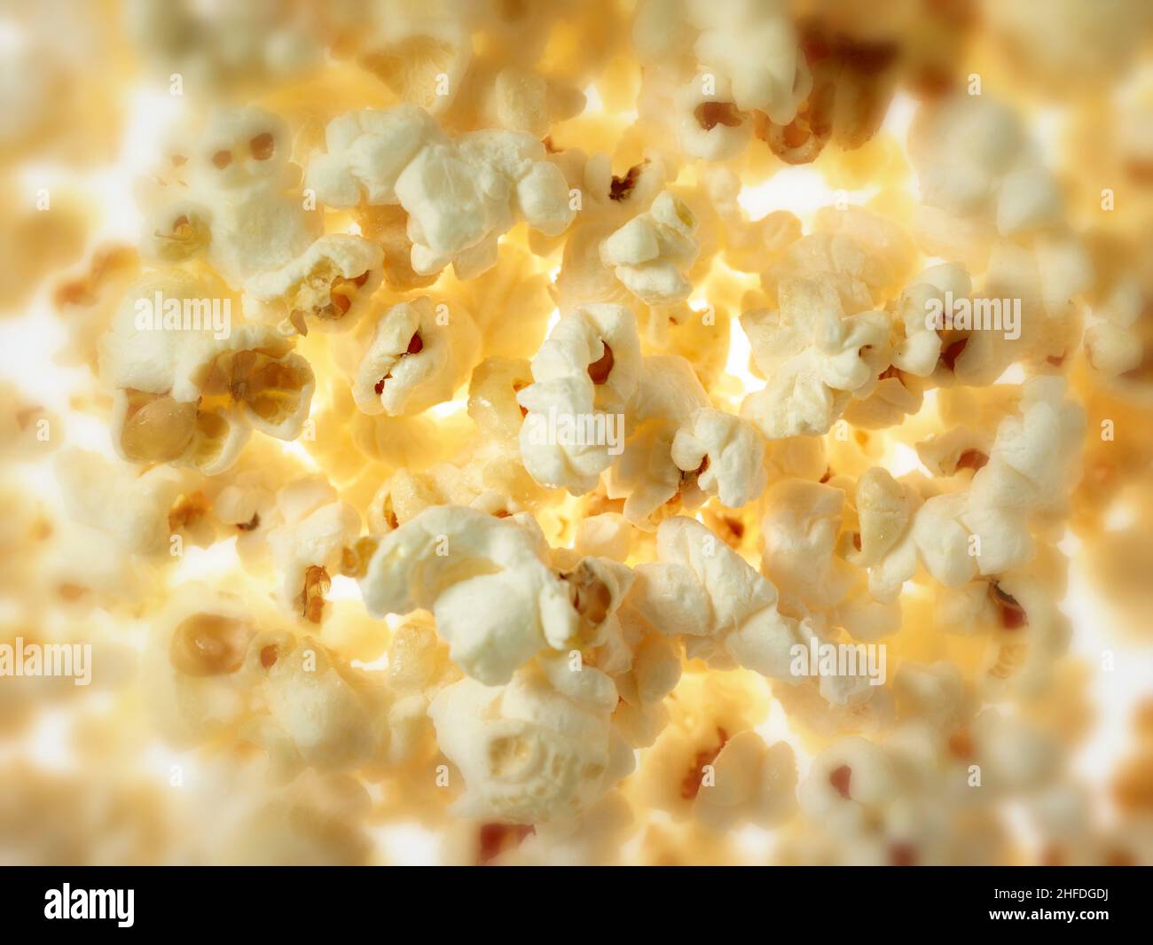 Macro food still-life representation of popcorn, popped corn, popcorns ...