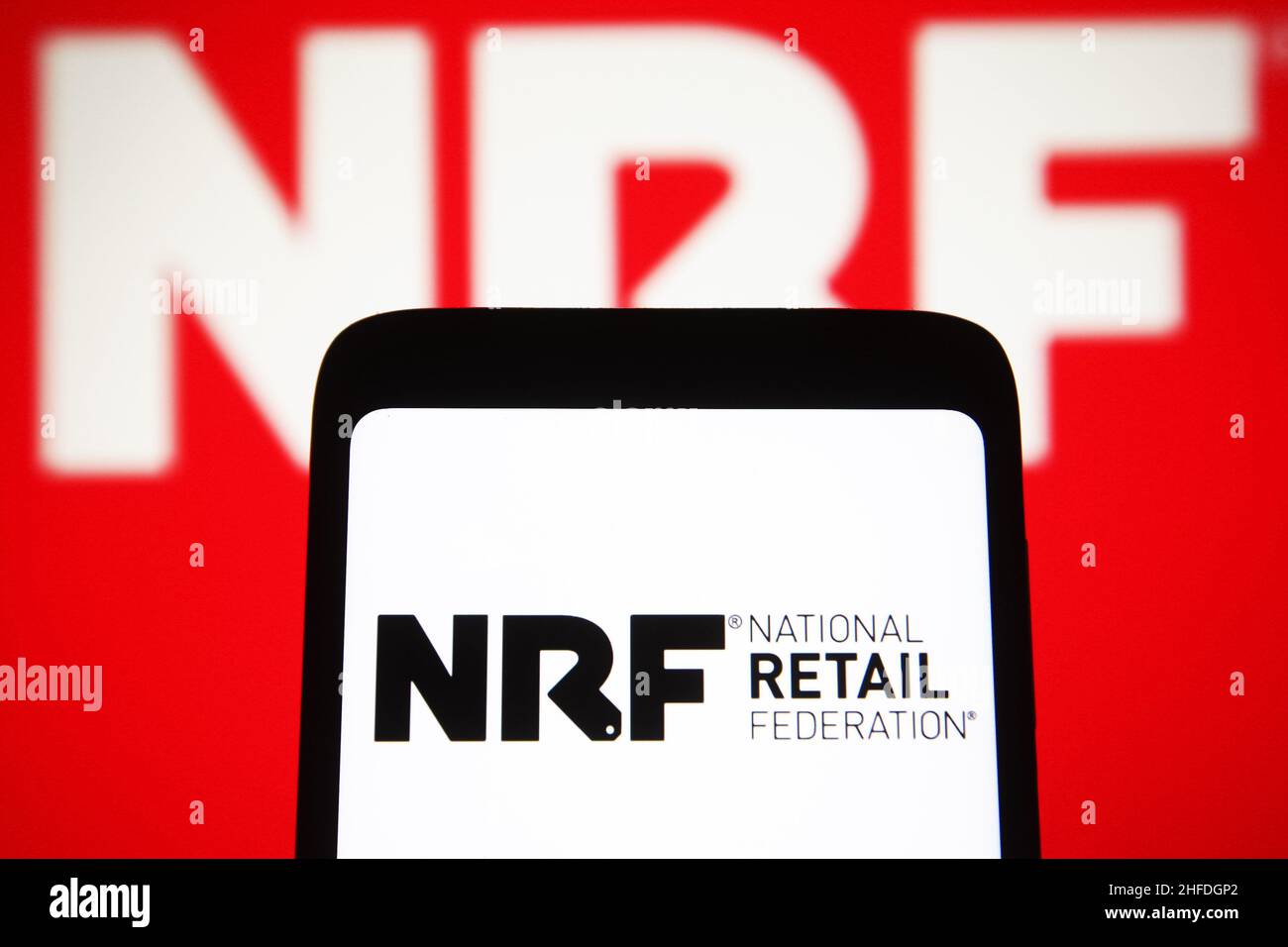 In this photo illustration, a National Retail Federation (NRF) logo is ...