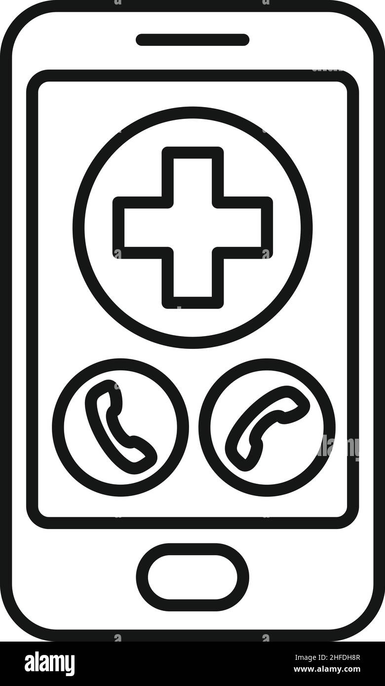 Emergency call icon outline vector. Contact phone. Help number Stock ...
