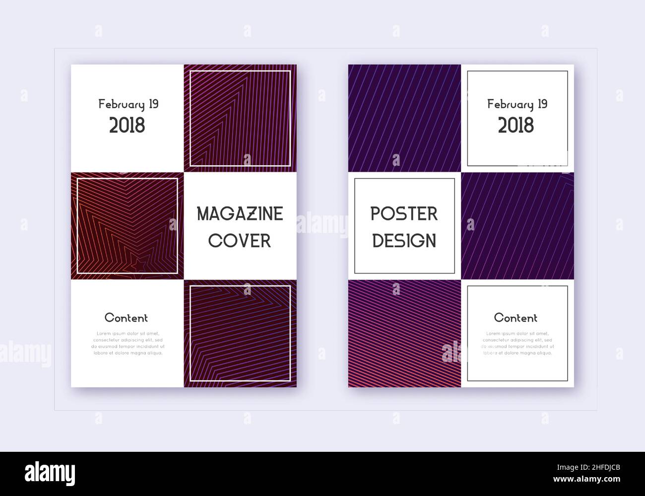 Business cover design template set. Violet abstract lines on dark ...
