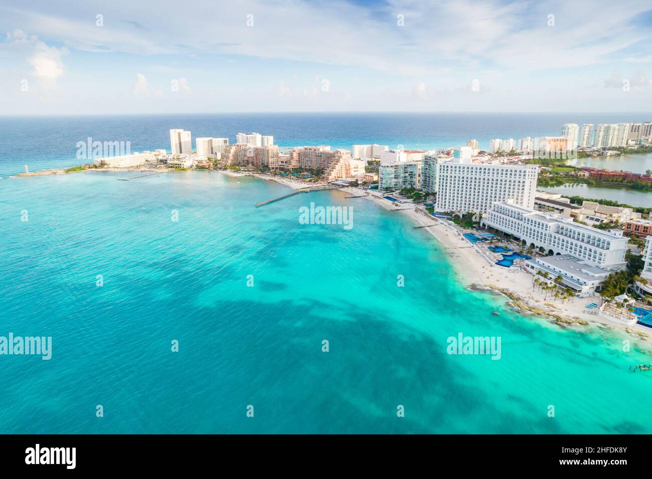 Aerial panoramic view of Cancun beach and city hotel zone in Mexico ...