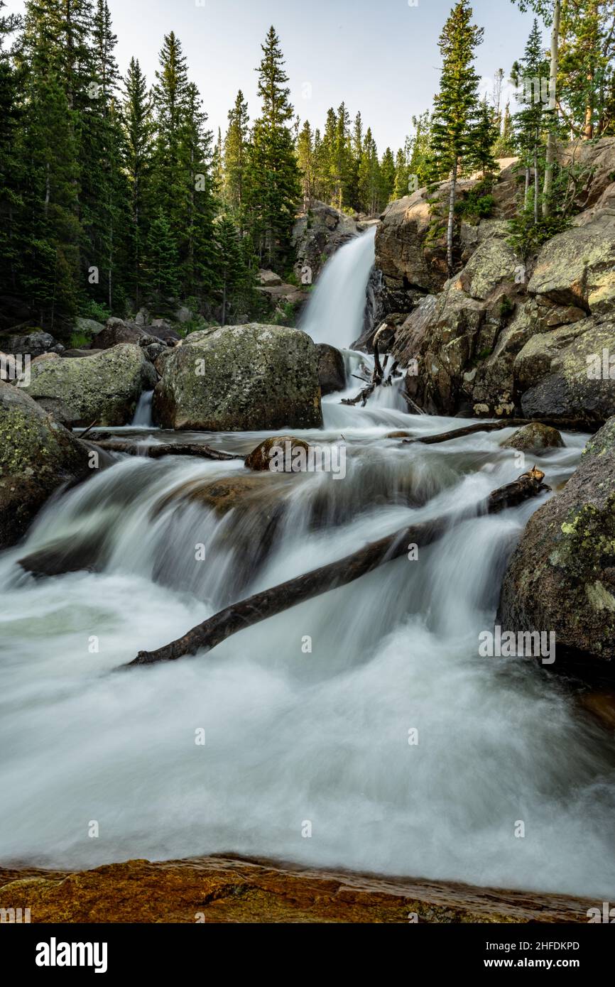 Low Angle of Alberta Falls in Rocky Mountain National Park Stock Photo ...