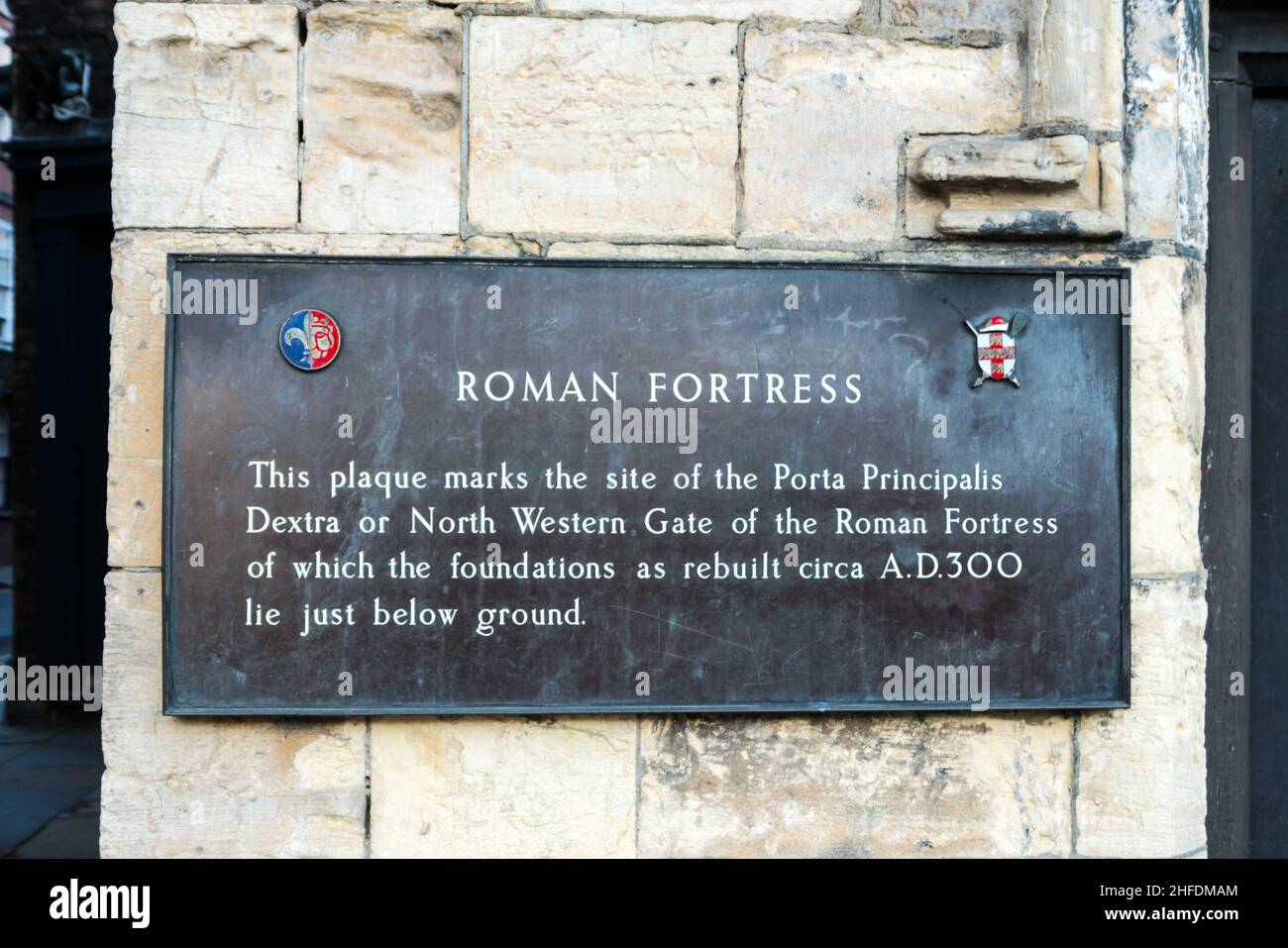 York City Walls 'Roman Fortress' Information Plaque Stock Photo - Alamy