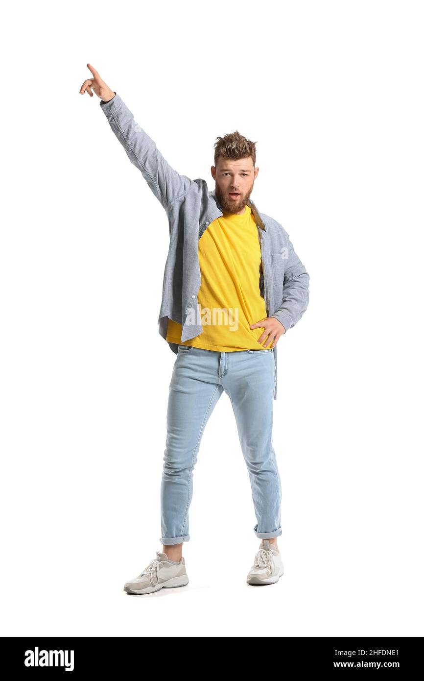 Cool dancing young man isolated on white Stock Photo - Alamy