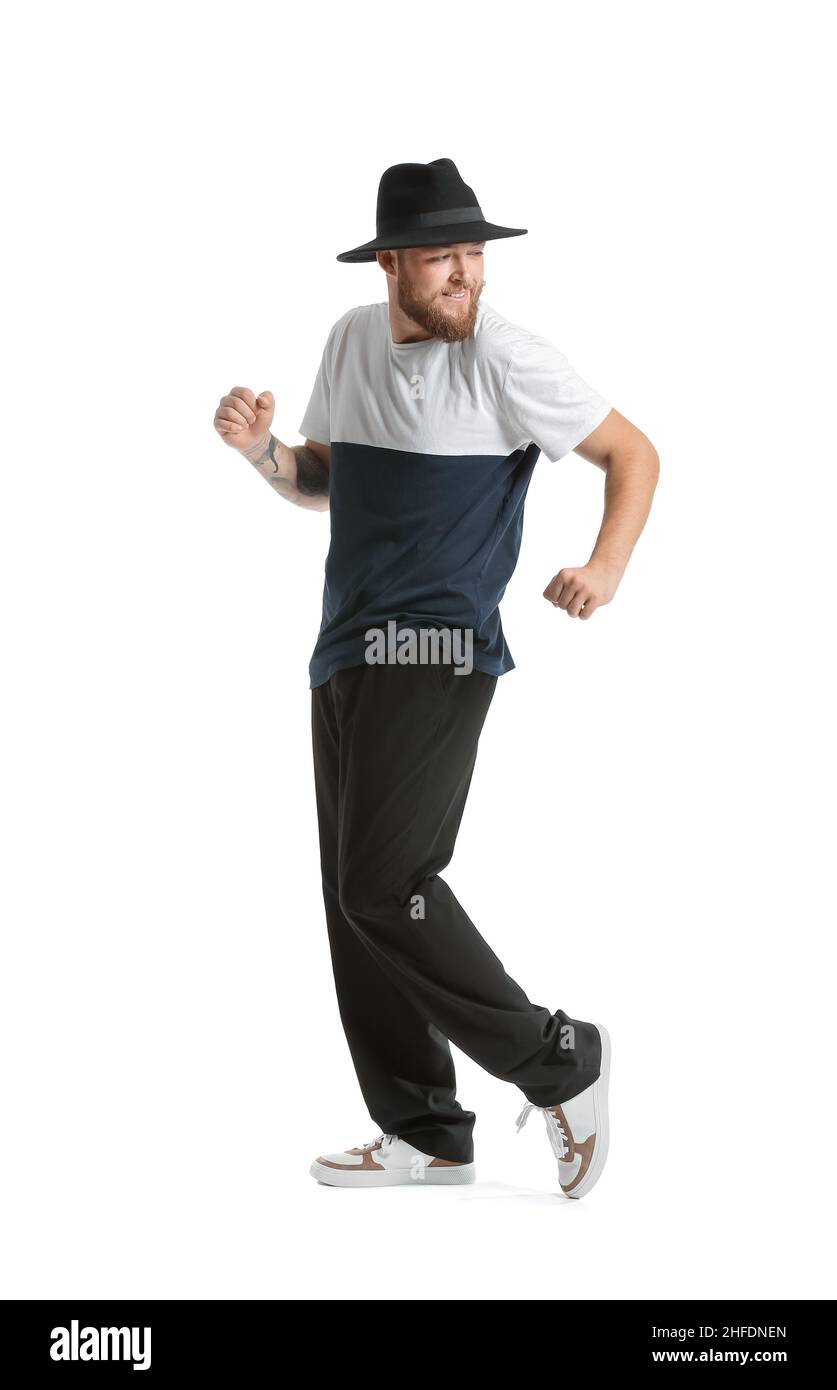 Cool dancing young man isolated on white Stock Photo - Alamy