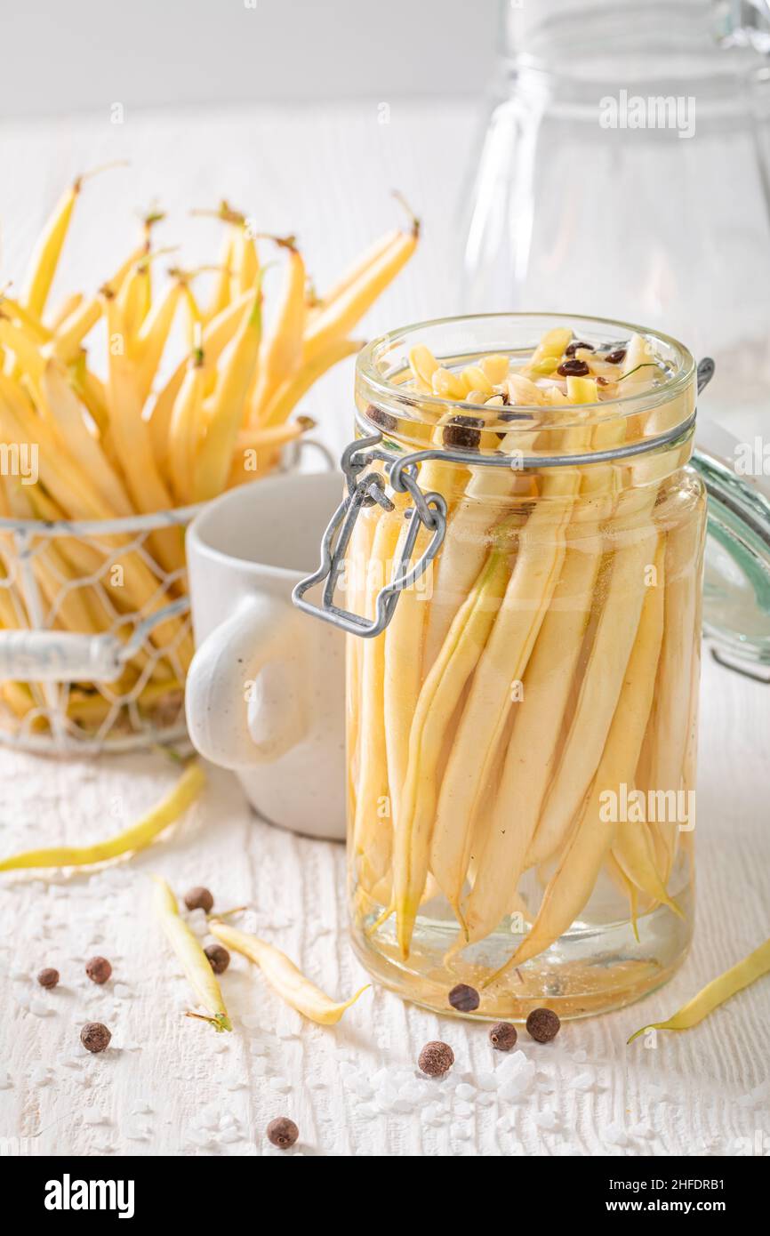 Homemade pickled green bean made of vegetables from greenhouse ...