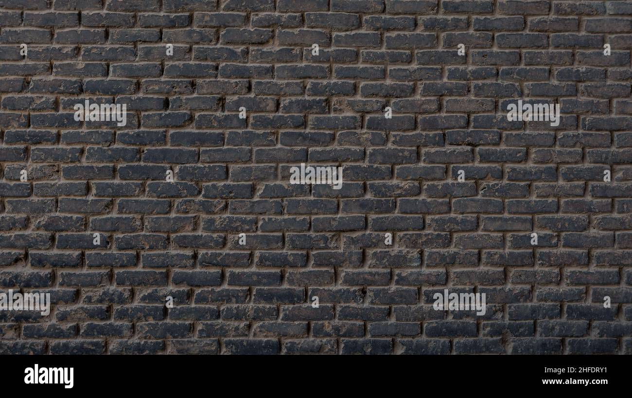 Horizontal part of dark brick wall background. Exterior wide old stone ...