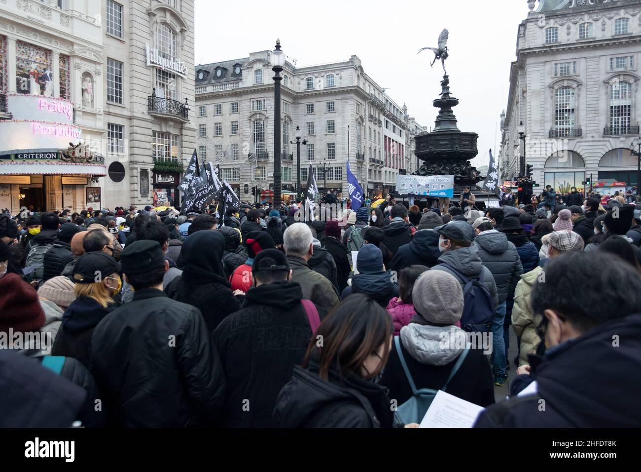 A crowd of protesters seen gathering at Piccadilly Circus during the ...
