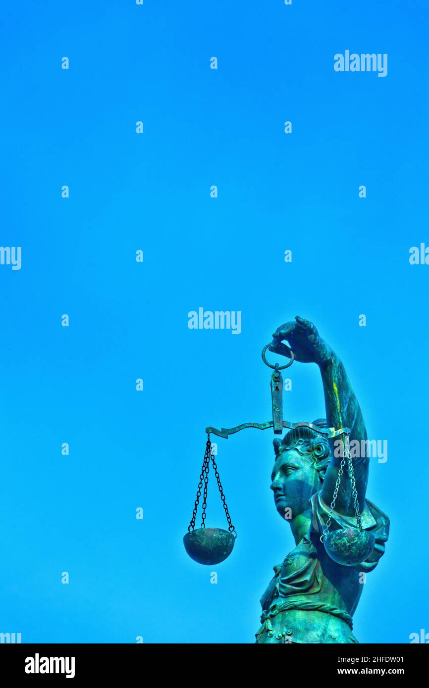 Statue of Lady Justice in front of the Romer in Frankfurt - Germany ...