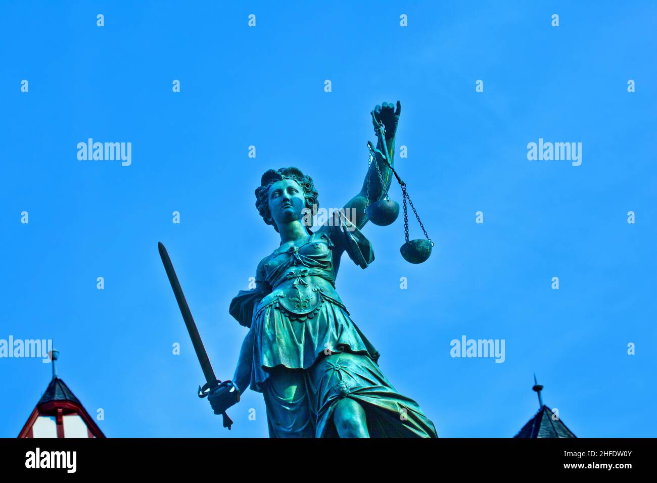 Statue of Lady Justice in front of the Romer in Frankfurt - Germany ...