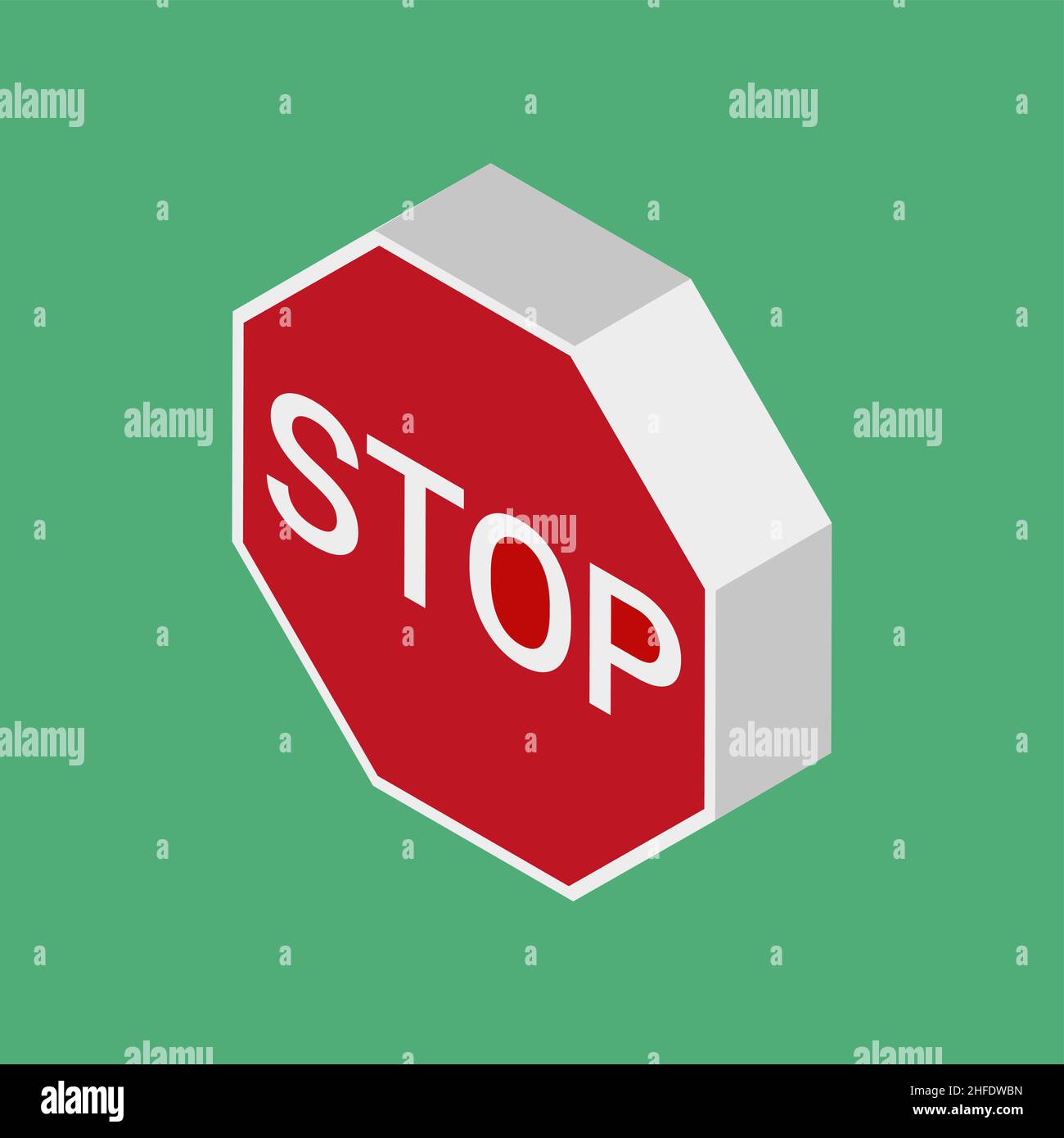 Stop sign. Isometric road sign green background Stock Vector Image ...