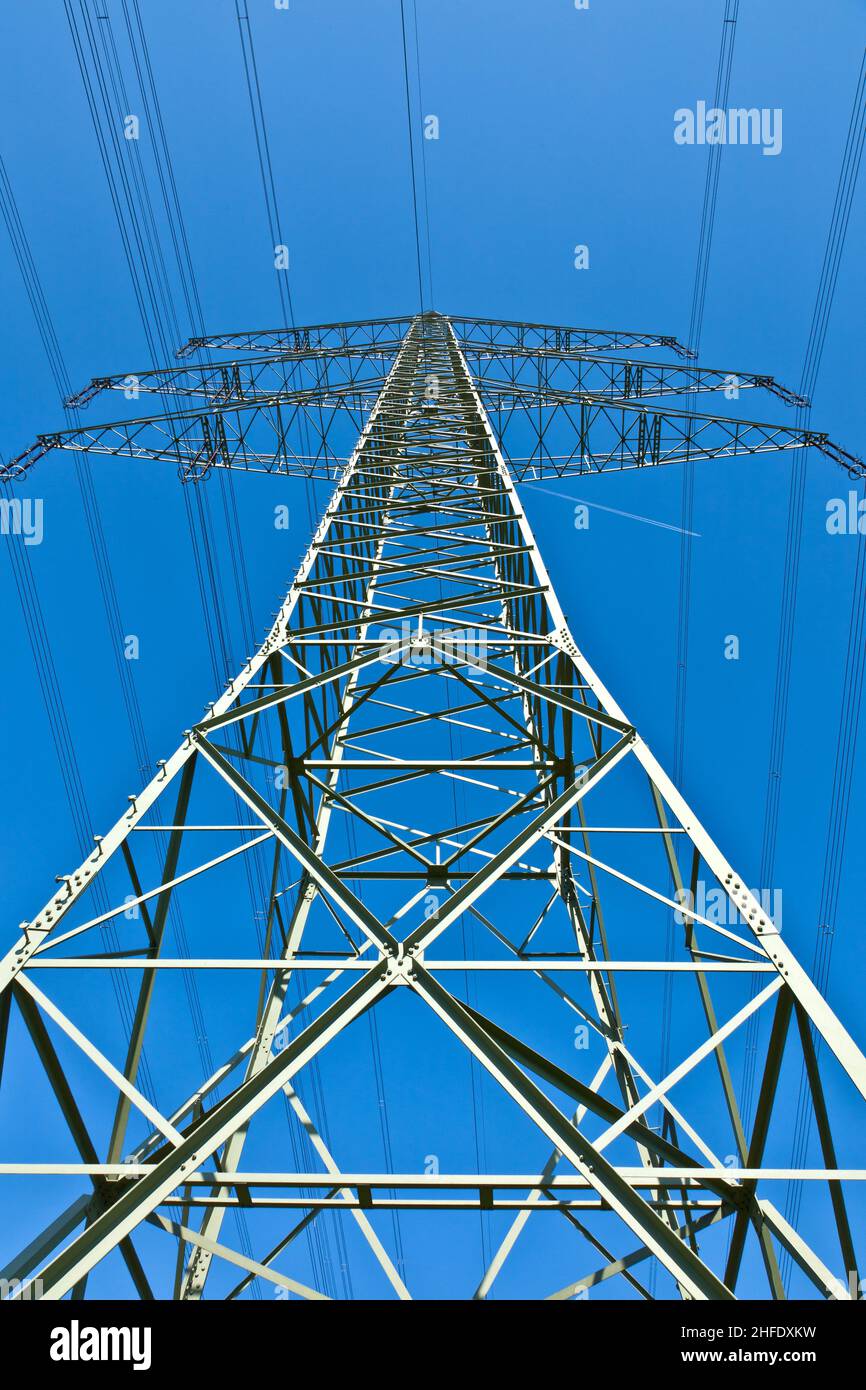 electricity tower with blue sky Stock Photo - Alamy