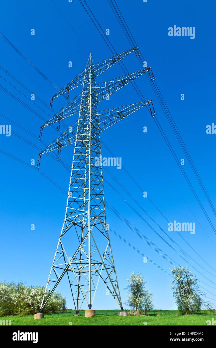 electricity tower with blue sky Stock Photo - Alamy