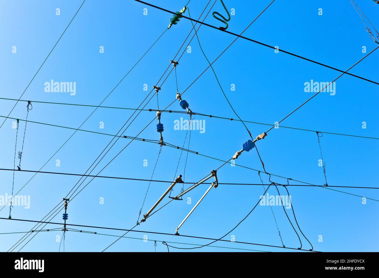 Overhead contact wires Stock Photo - Alamy