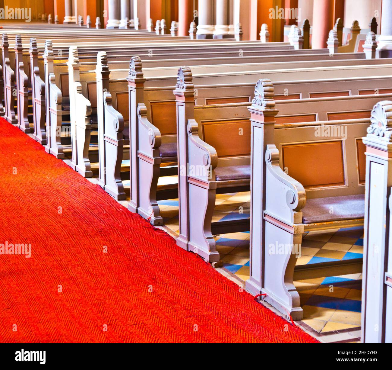 inside the famous Markt Kirche in Wiesbaden, a brick building in neo ...