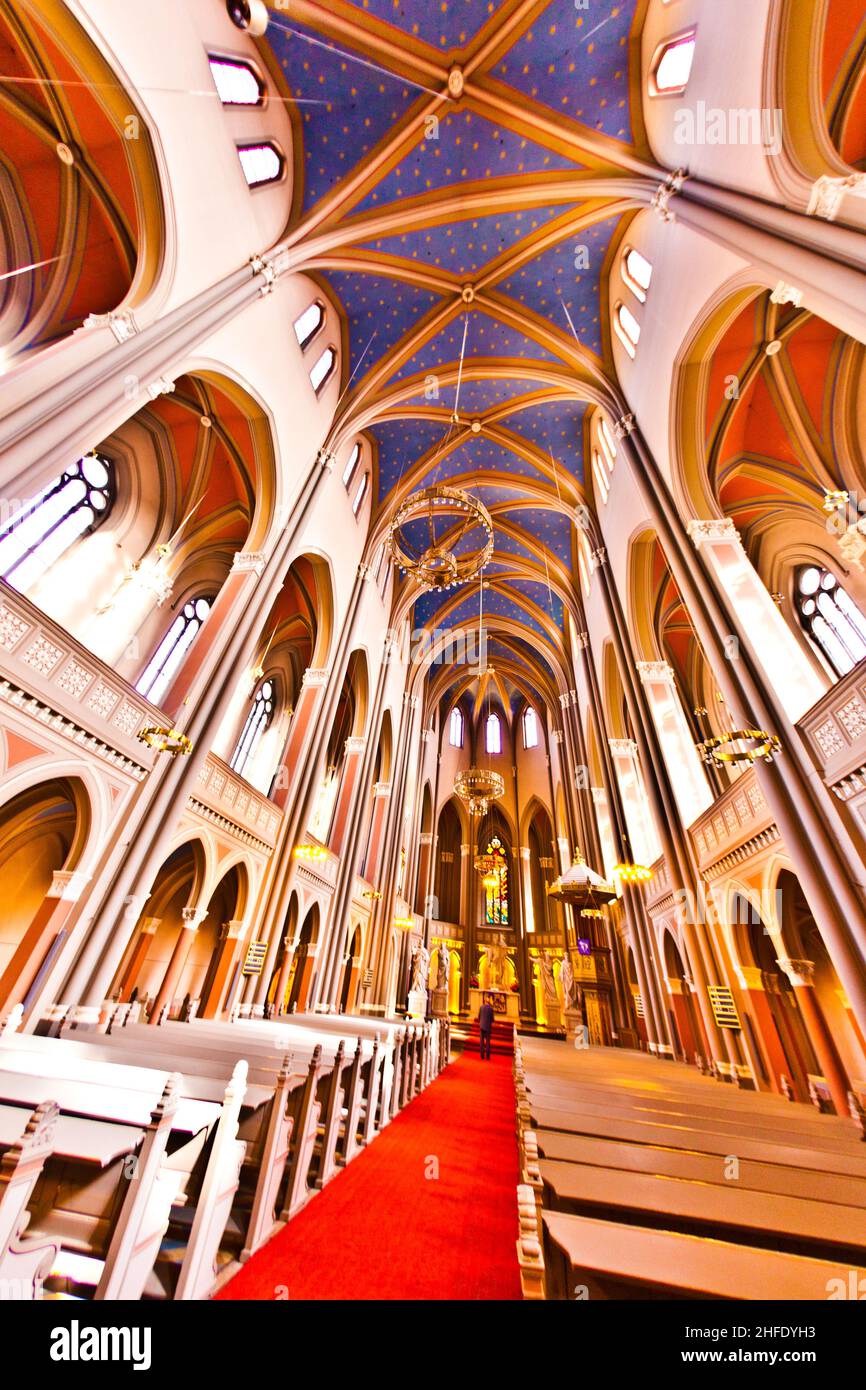 inside the famous Markt Kirche in Wiesbaden, a brick building in neo ...
