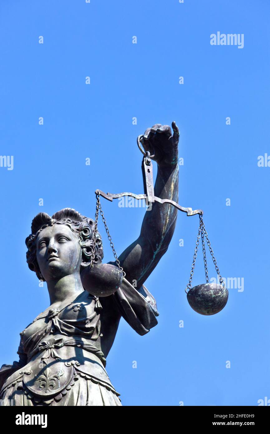Statue of Lady Justice in front of the Romer in Frankfurt - Germany ...