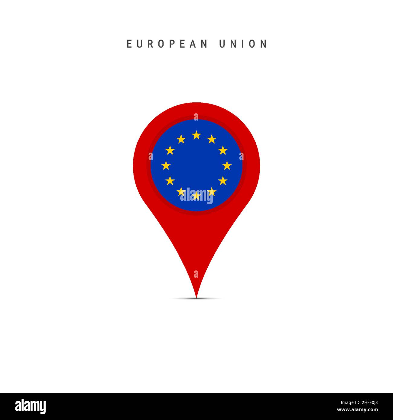 Teardrop map marker with flag of European Union. EU flag inserted in the location map pin. Flat ...