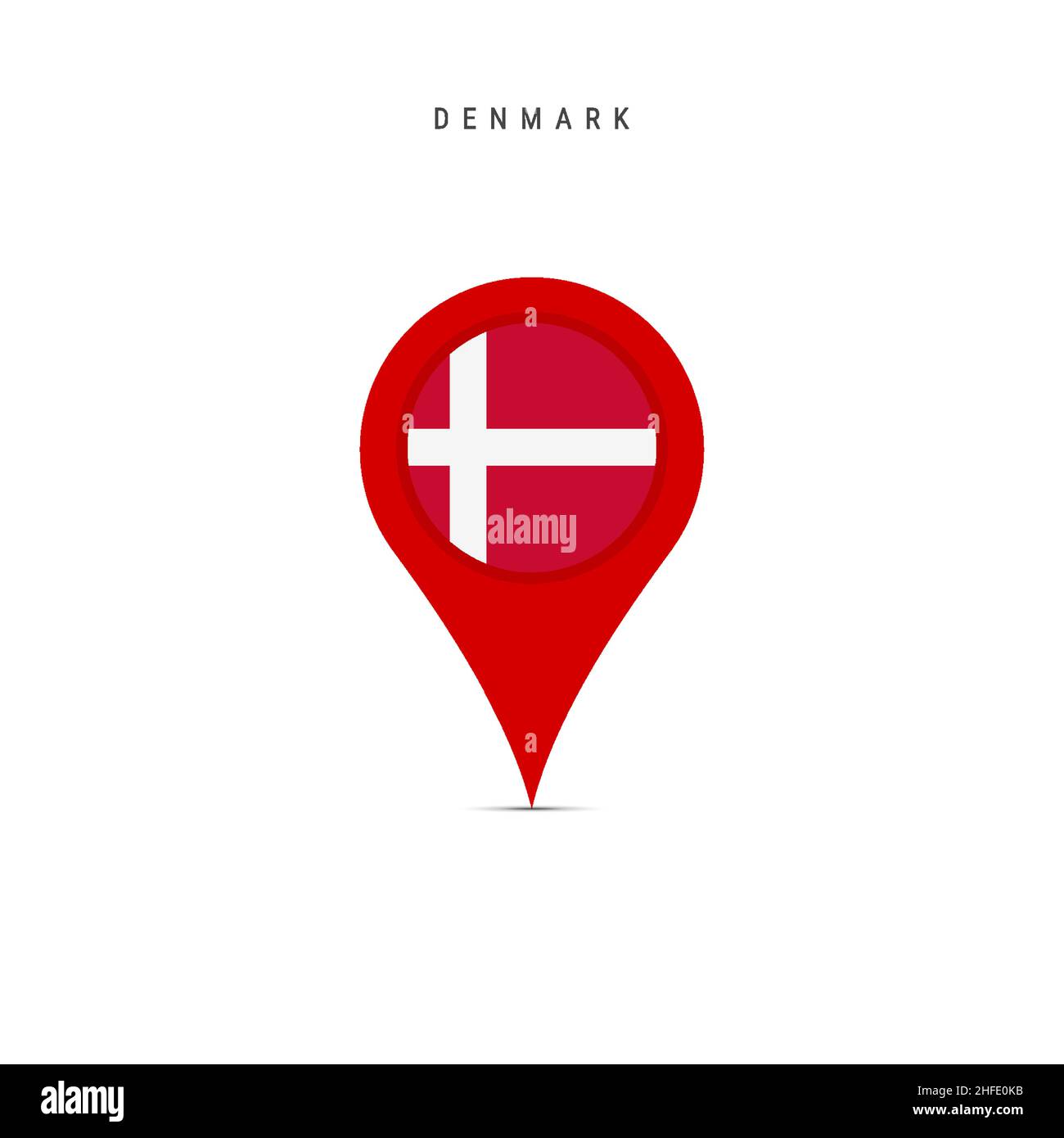 Teardrop map marker with flag of Denmark. Danish flag inserted in the location map pin. Flat ...