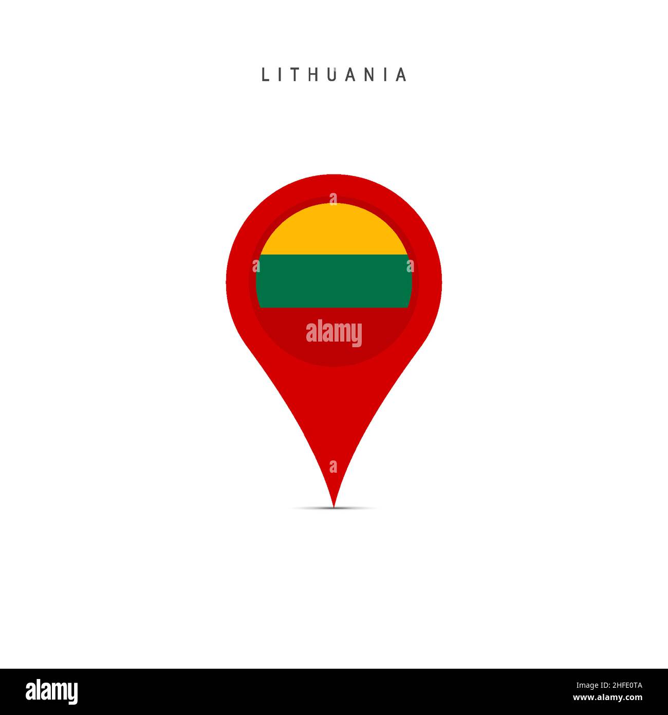 Teardrop map marker with flag of Lithuania. Lithuanian flag inserted in the location map pin ...