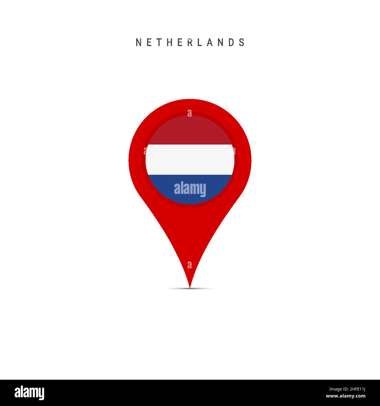 Teardrop map marker with flag of Netherlands. Holland flag inserted in the location map pin ...