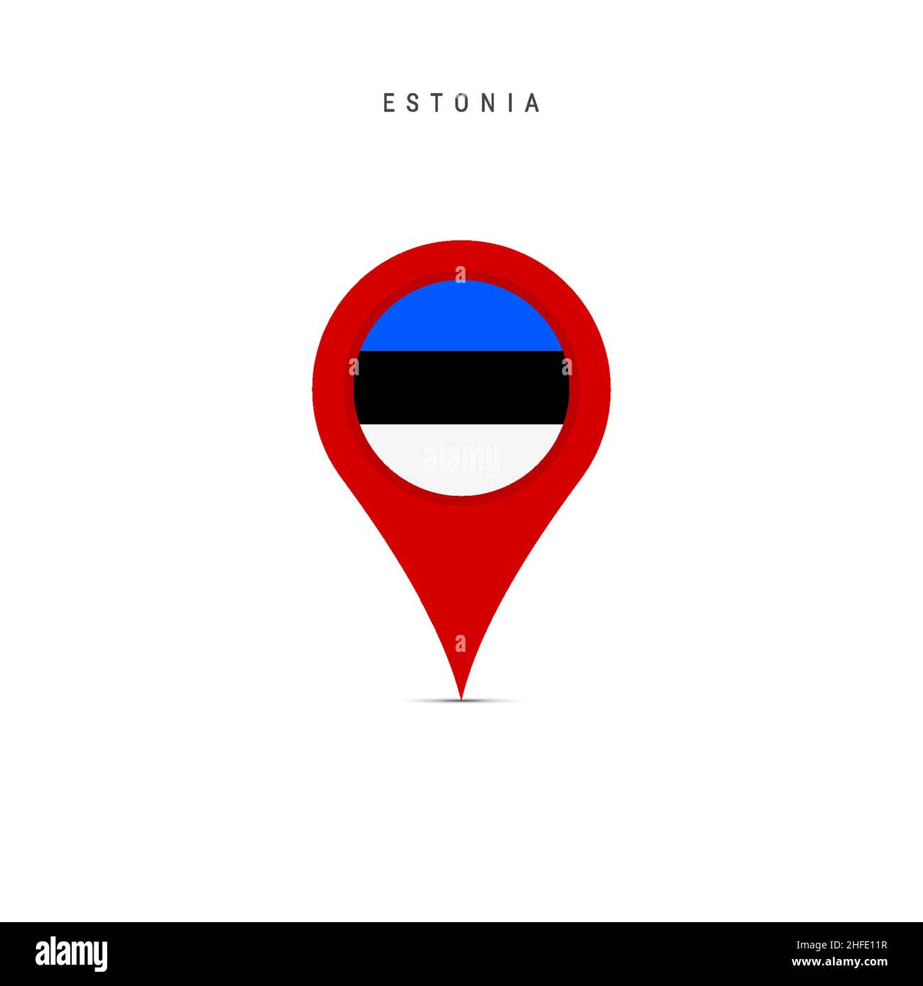 Teardrop map marker with flag of Estonia. Estonian flag inserted in the location map pin. Flat ...