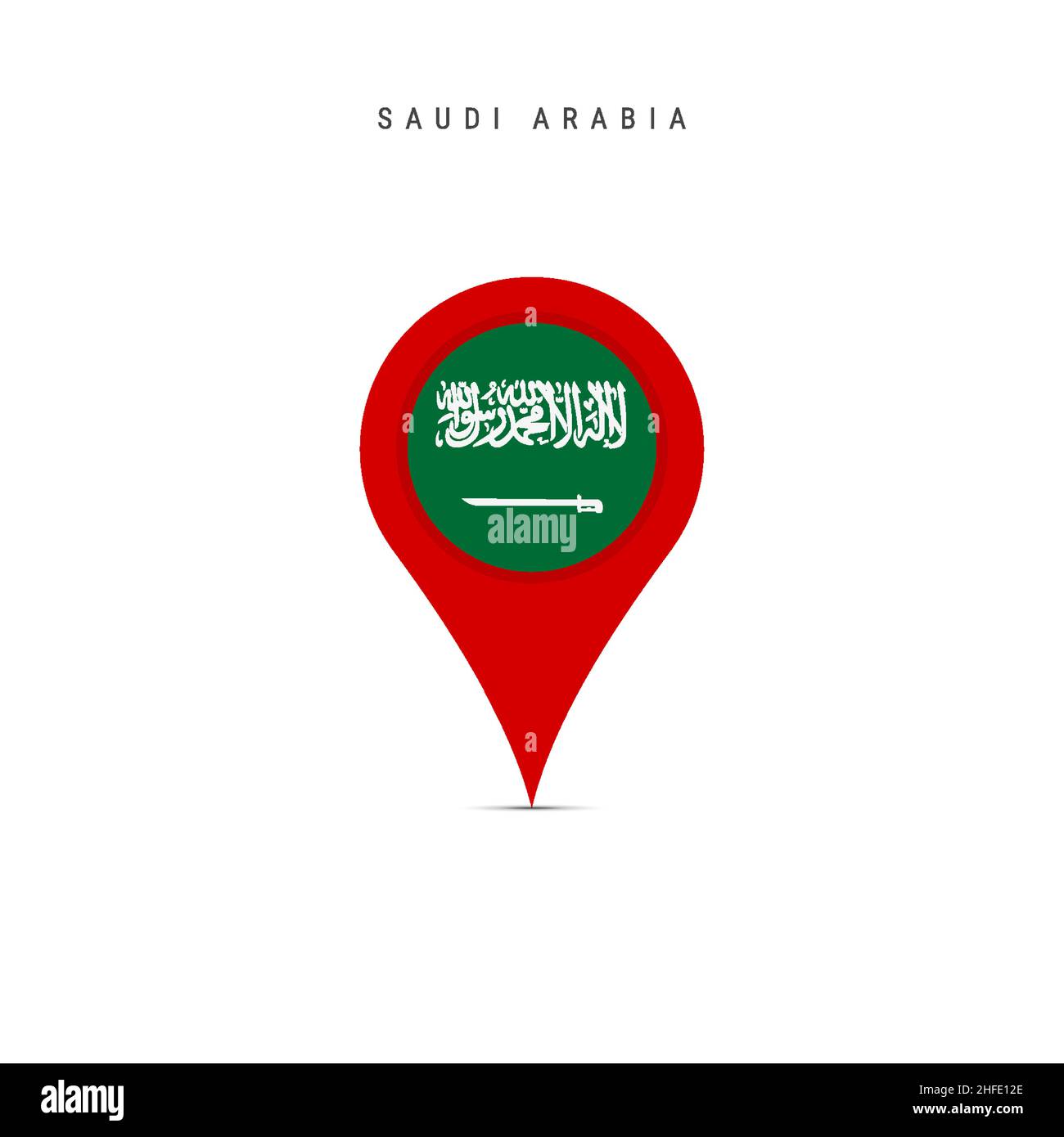 Teardrop map marker with flag of Saudi Arabia. Saudi Arabian flag inserted in the location map ...