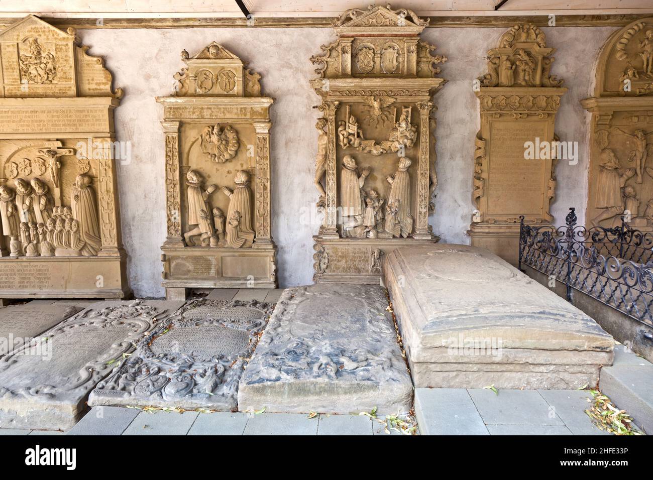 historic gravestones in cemetery of medieval city marktbreit Stock ...