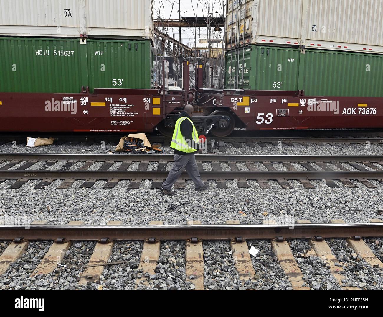 A Union Pacific freight train lies idle after derailing near an area ...