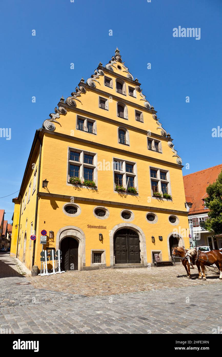 half timbered house in old romantic medieval town of Dinkelsbuehl in ...