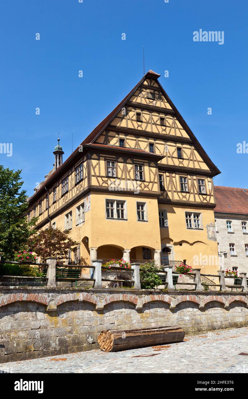 historic half-timbered house in romantic medieval town of Dinkelsbuehl ...
