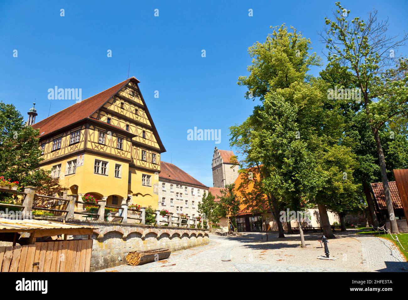 historic half-timbered house in romantic medieval town of Dinkelsbuehl ...