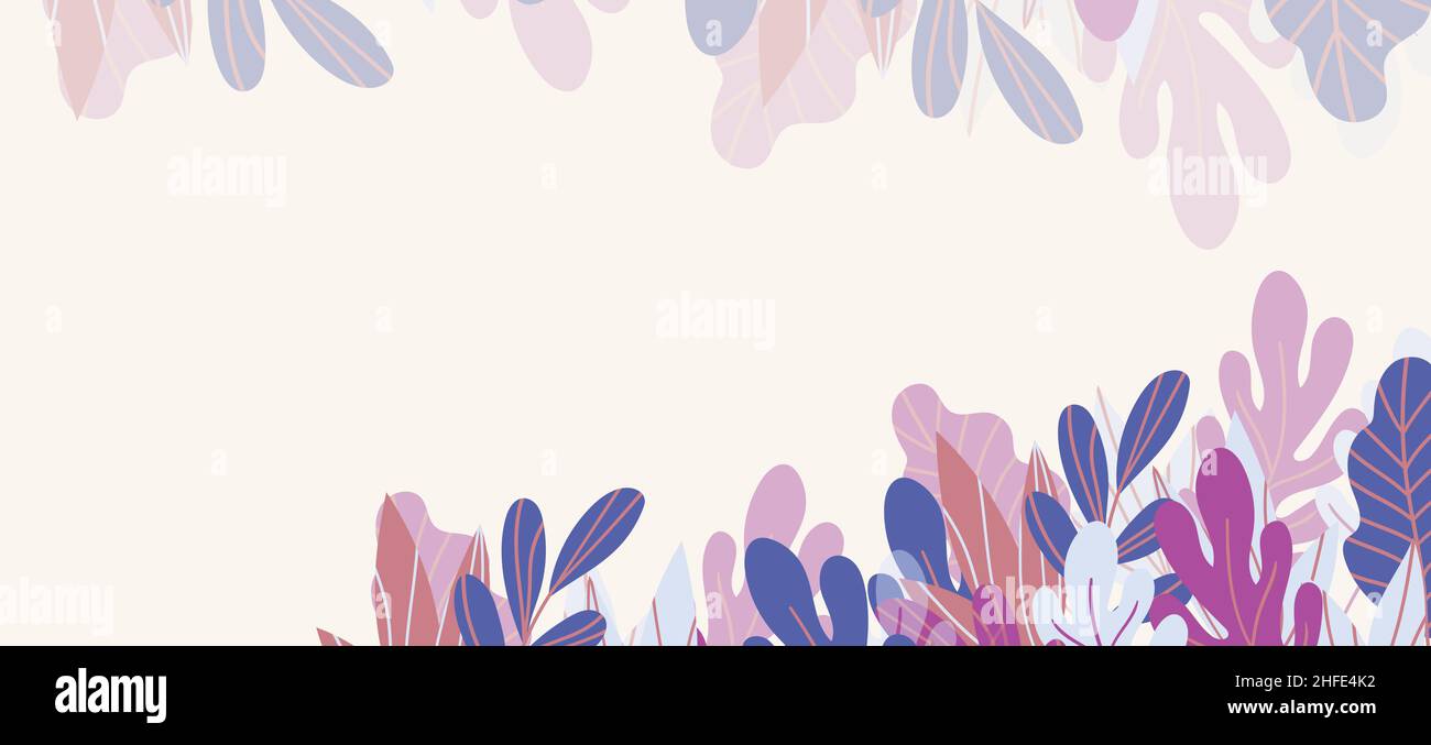 Floral web banner with drawn color exotic leaves. Nature concept design ...