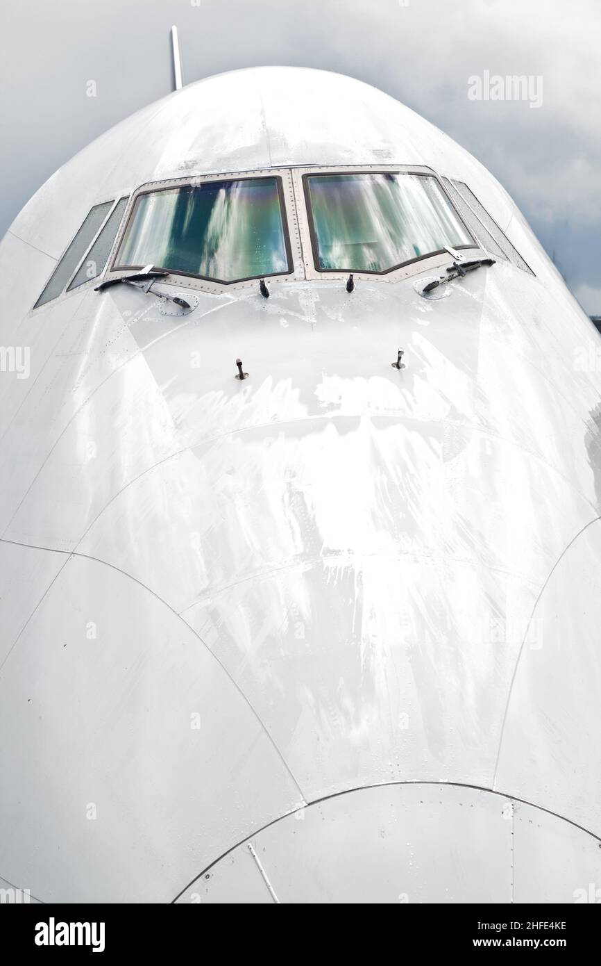 detail of aircraft nose with cockpit window Stock Photo - Alamy