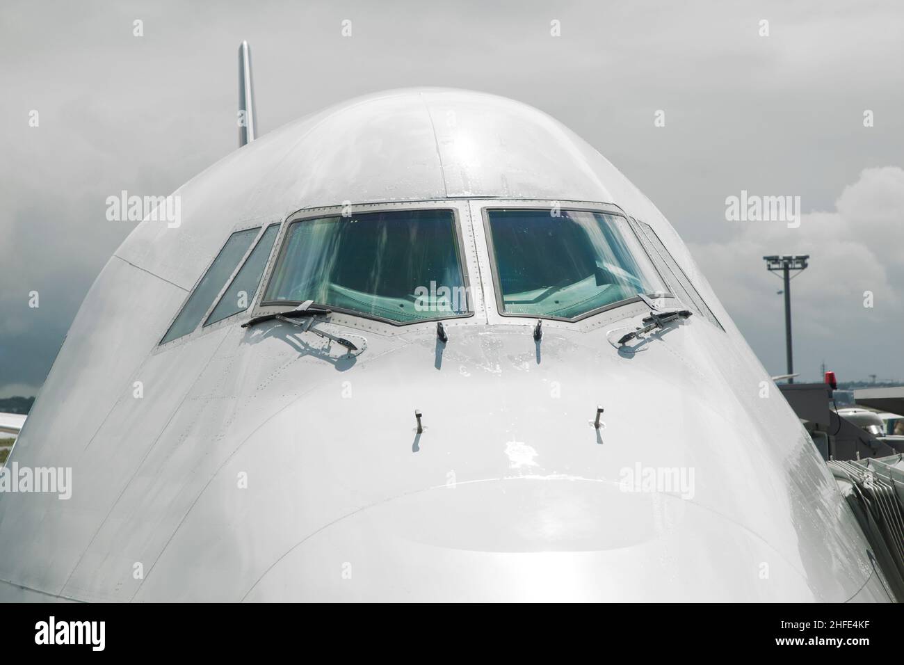 detail of aircraft nose with cockpit window Stock Photo - Alamy