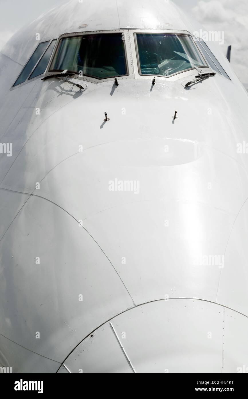 detail of aircraft nose with cockpit window Stock Photo - Alamy