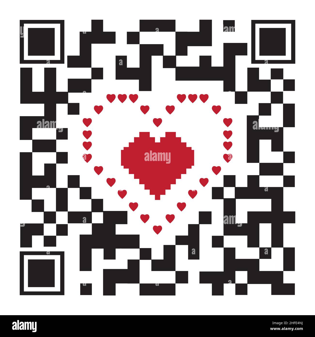 Decorative QR code with a heart, color vector illustration on a white ...