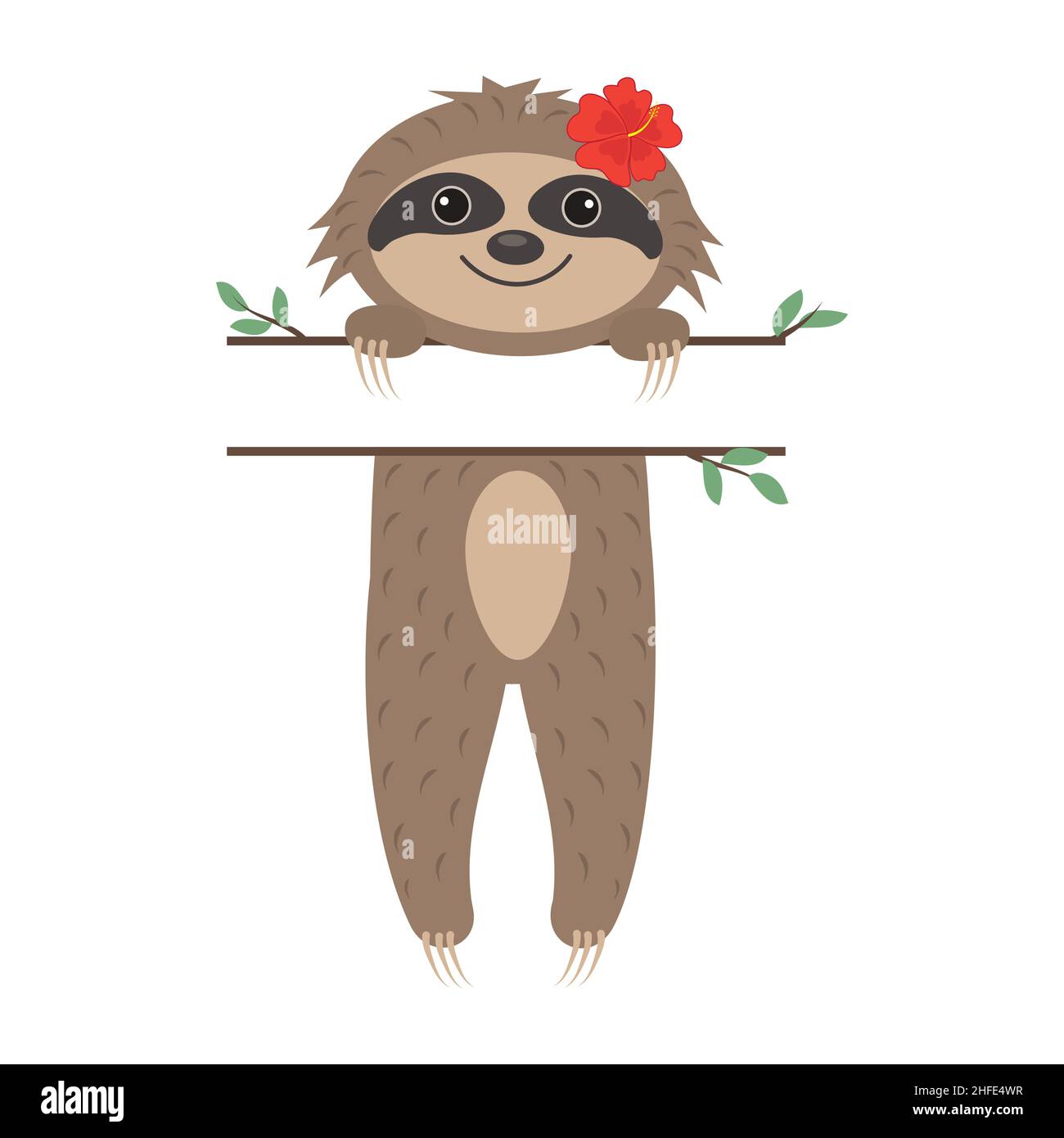 Cute character sloth girl, with text separator, color isolated vector ...
