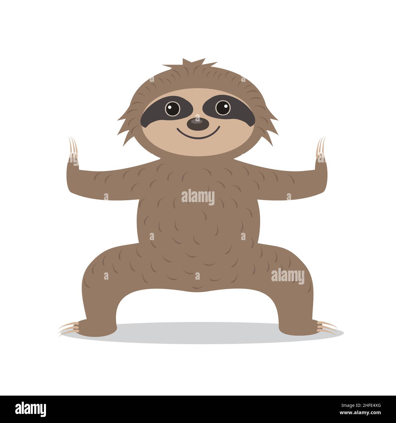 Sloth stands in yoga pose, color vector illustration cartoon clipart ...