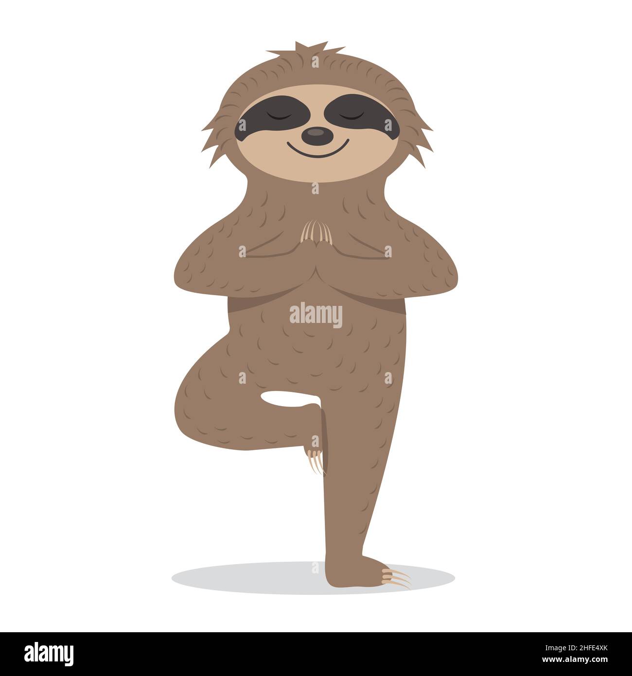 Sloth stands in yoga pose, color isolated illustration in cartoon style ...