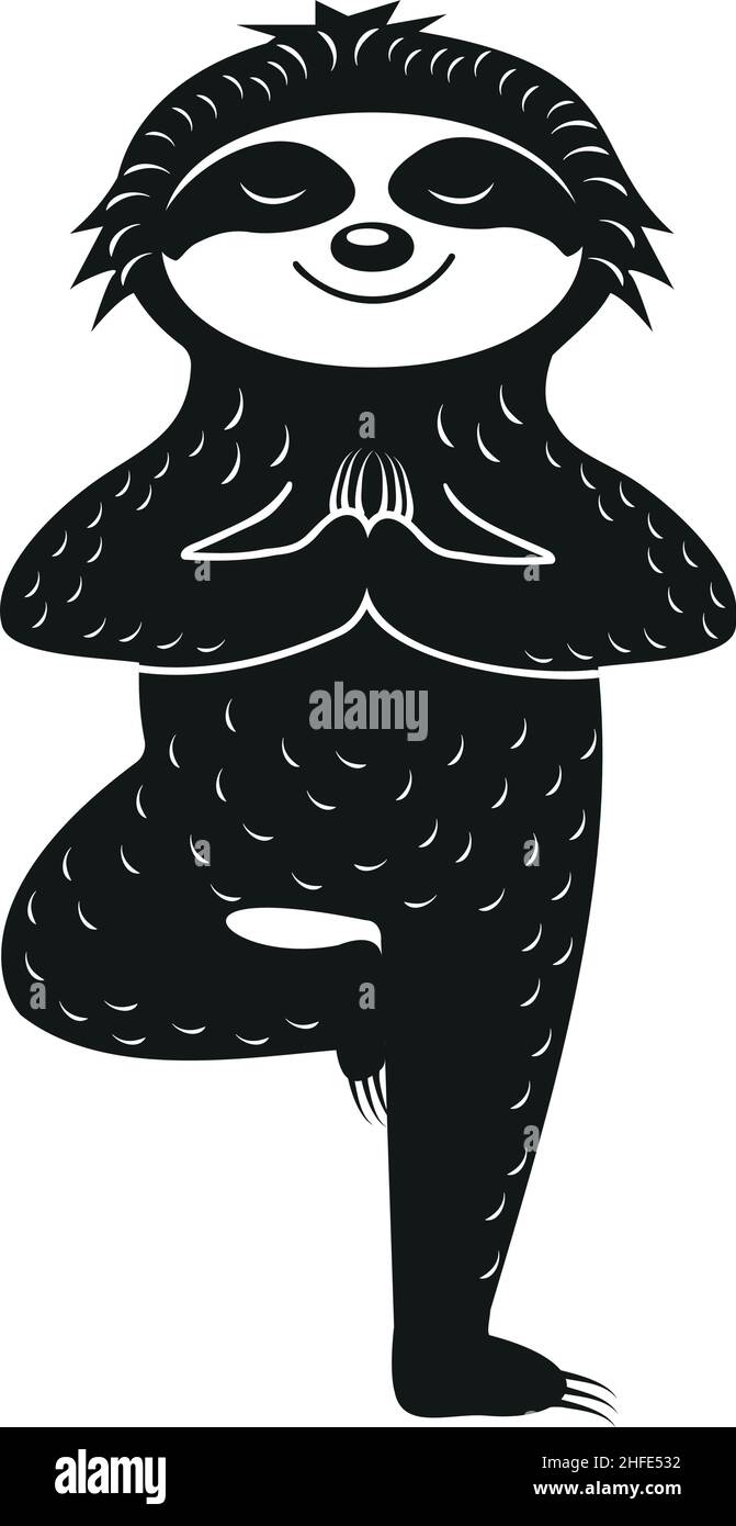 Sloth stands in yoga pose, color isolated illustration in cartoon style ...
