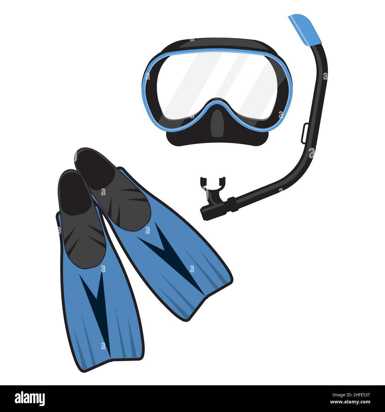 Mask and fins for diving, color vector illustration in cartoon style ...