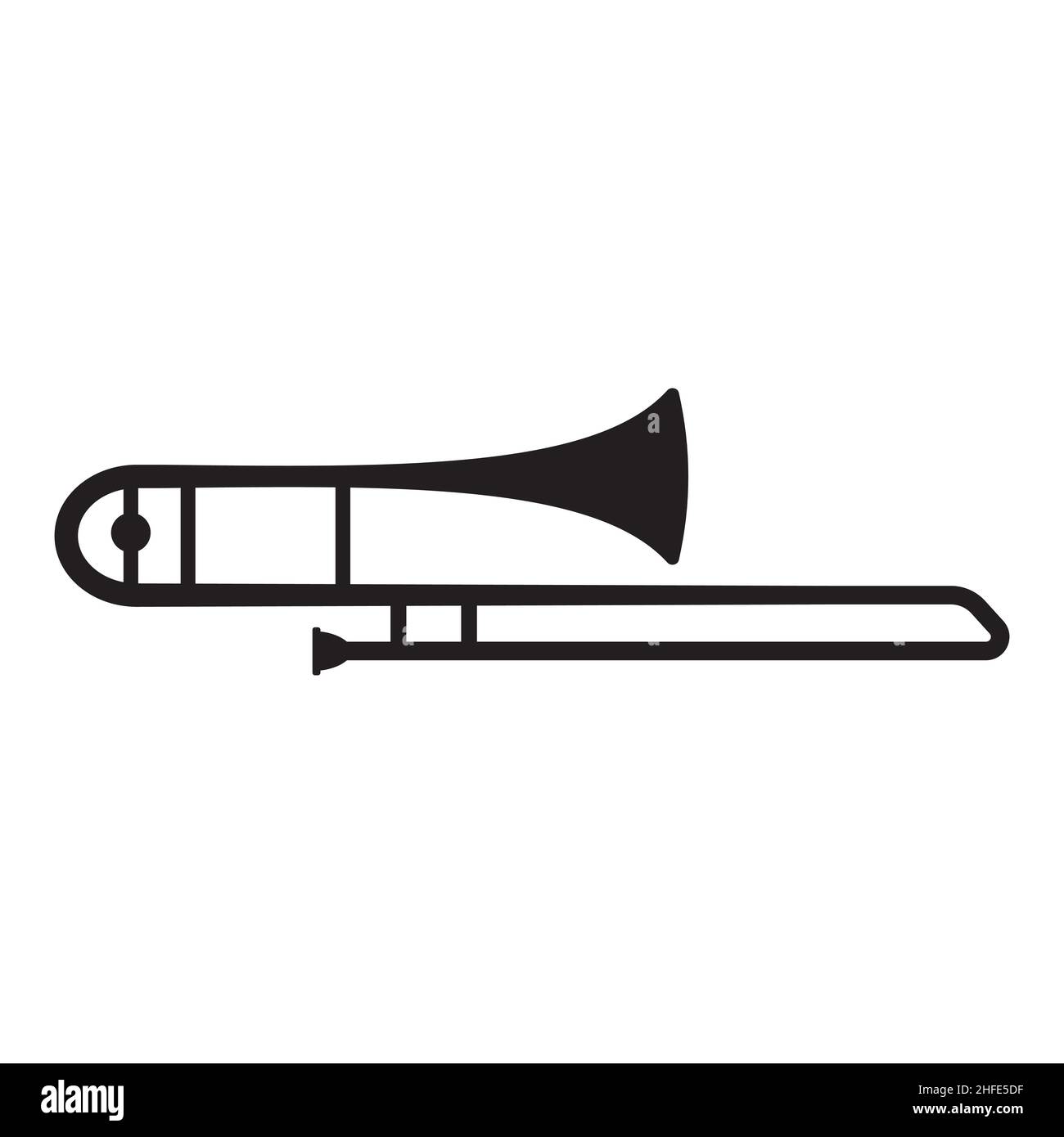 musical wind instruments trombone, Black stencil isolated vector ...